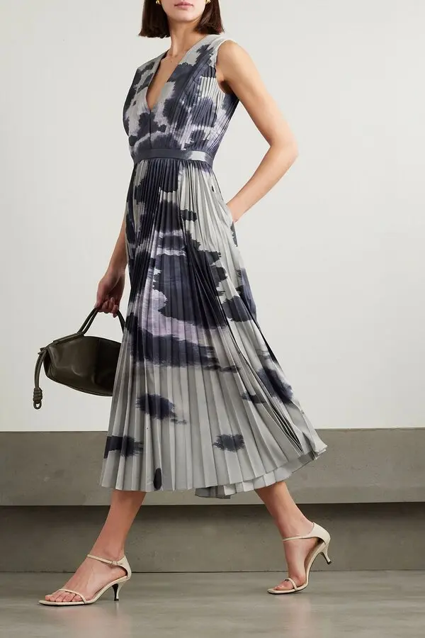 Altuzarra Printed Pleated Satin Midi Dress