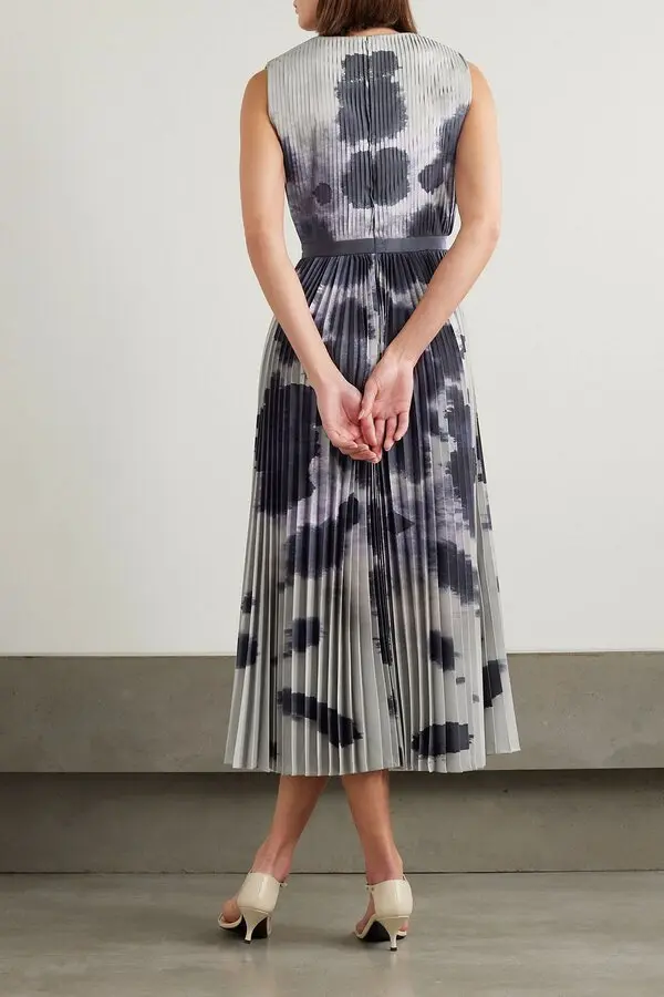 Altuzarra Printed Pleated Satin Midi Dress