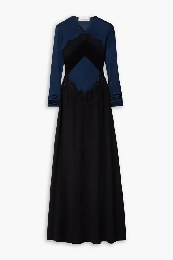 Christopher Esber Verner Paneled Ruched Silktulle And Lacetrimmed Jersey And Cady Gown - Storm Blue