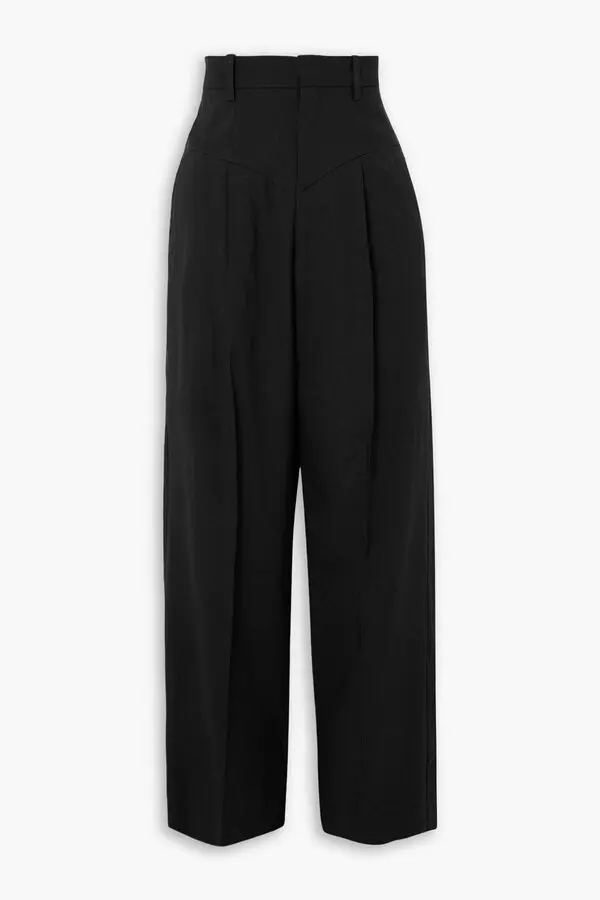 Isabel Marant Staya Pleated Paneled Hempblend Cady Wideleg Pants - Black