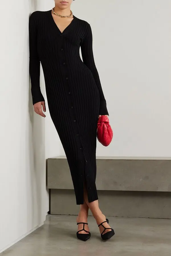 Galvan Rhea Metallic Ribbed-knit Midi Dress