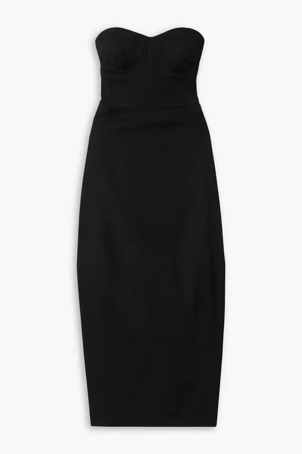 FFORME Jett Strapless Cotton And Woolblend Twill Midi Dress - Black