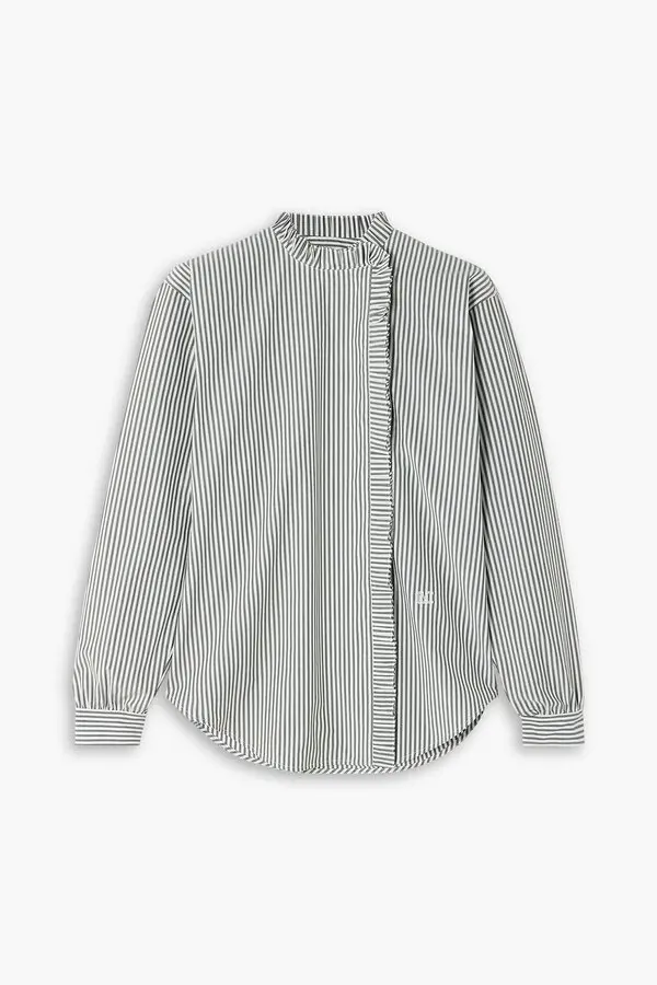 Max Mara Didy Ruffled Striped Cottonblend Poplin Shirt - Dark Gray