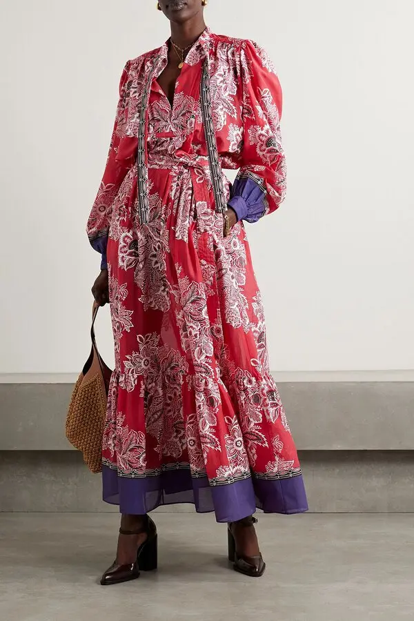 Etro Printed Cotton And Silk-blend Voile Belted Skirt