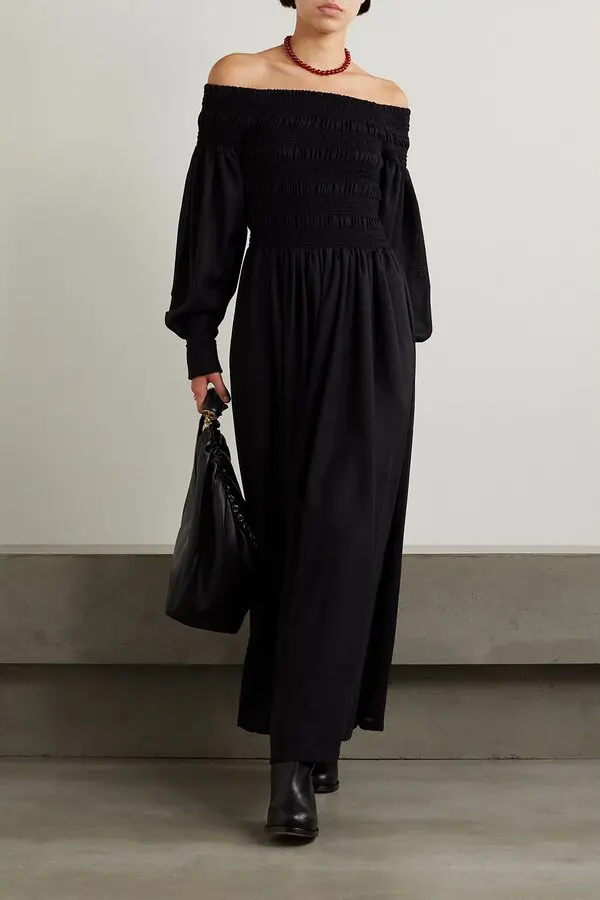 Max Mara Manu Off-the-shoulder Wool-gauze Maxi Dress