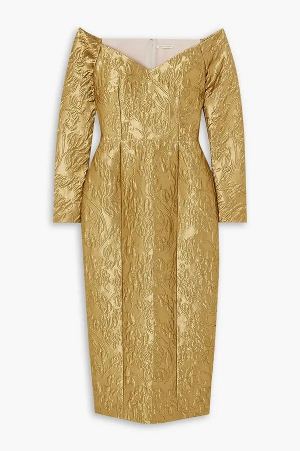 EMILIA WICKSTEAD Burleigh Offtheshoulder Metallic Floralbrocade Midi Dress - Gold