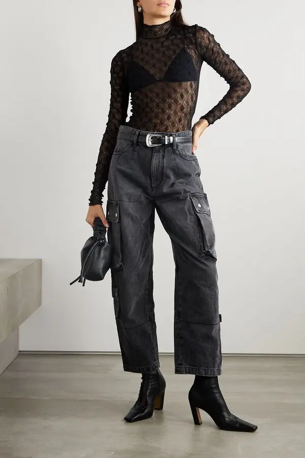 Isabel Marant Toxani Stretch Cotton-blend Lace Turtleneck Top
