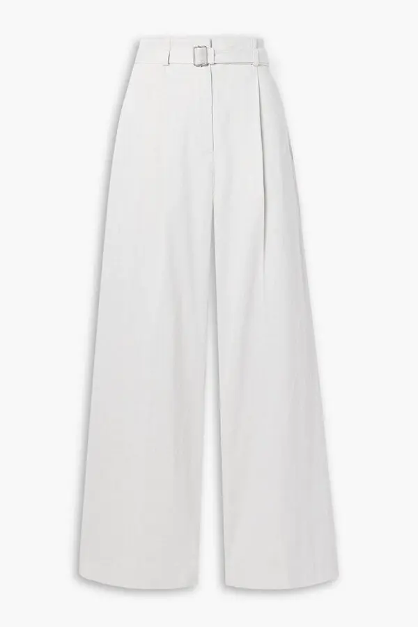 Proenza Schouler Dana Belted Cotton And Linen-blend Wide-leg Pants - Light Gray