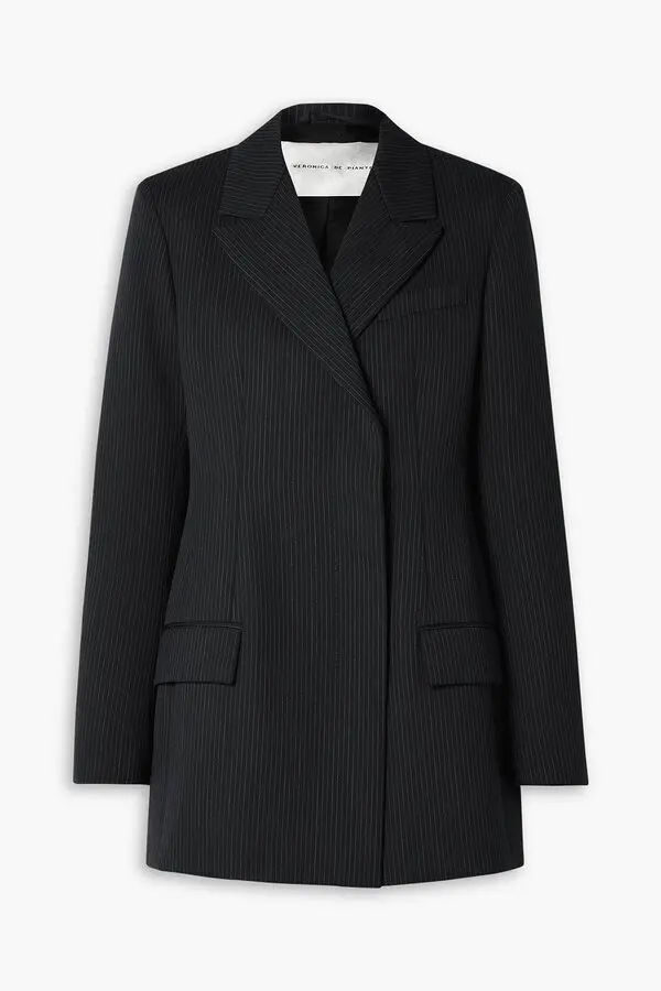 Veronica De Piante Stella Doublebreasted Pinstriped Wool Blazer - Midnight Blue