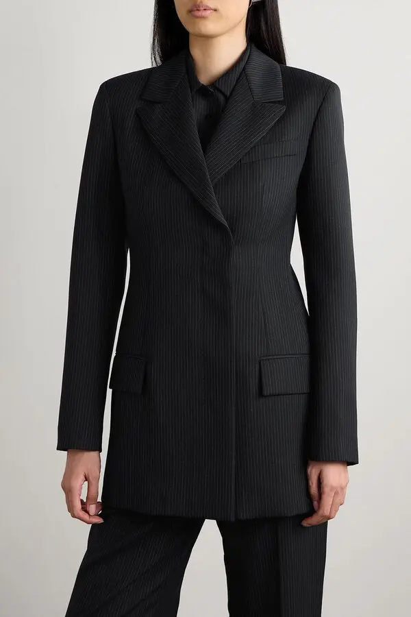 Veronica De Piante Stella Doublebreasted Pinstriped Wool Blazer