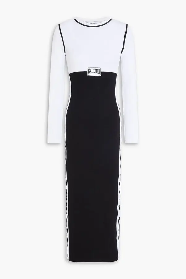 JEAN PAUL GAULTIER Twotone Stretchcotton Jersey Midi Dress - Black