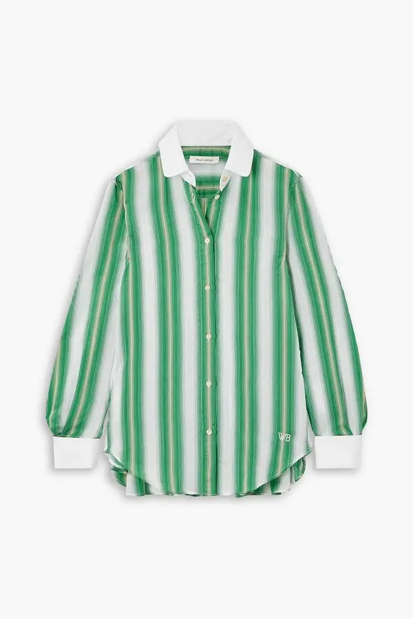 WALES BONNER Embroidered Striped Satin Shirt - Green