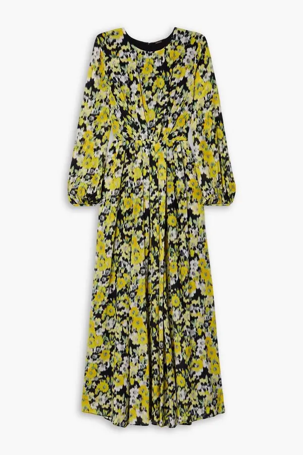 Adam Lippes Pleated Floralprint Silk Crepe De Chine Maxi Dress - Yellow