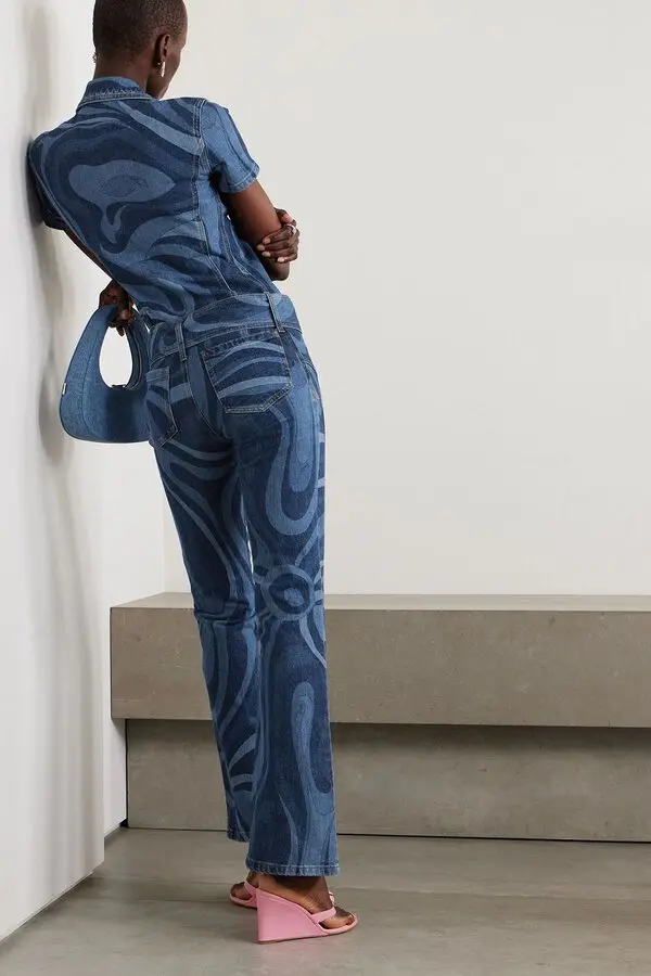 Emilio Pucci Belted Printed Denim Jumpsuit
