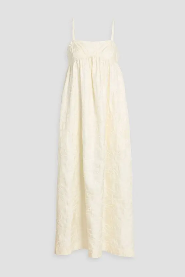Loulou De Saison Cavola Embroidered Silktwill Maxi Dress - Ivory