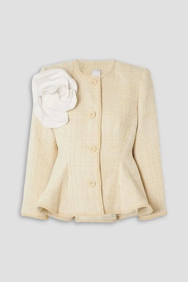 Huishan Zhang Agar Appliquéd Tweed Jacket - Cream