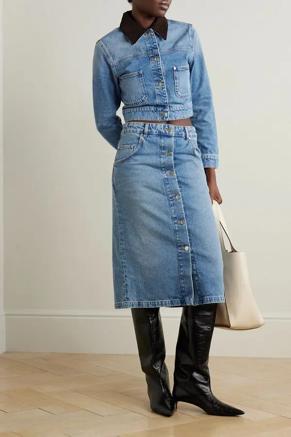 Stella McCartney Cropped Corduroytrimmed Denim Jacket