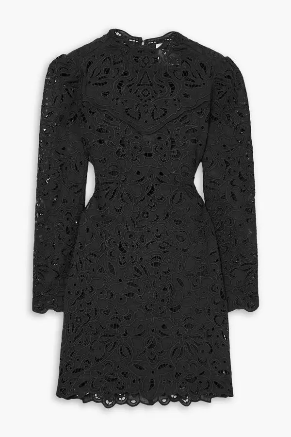 Isabel Marant Daphne Broderie Anglaise Ramie Mini Dress - Black