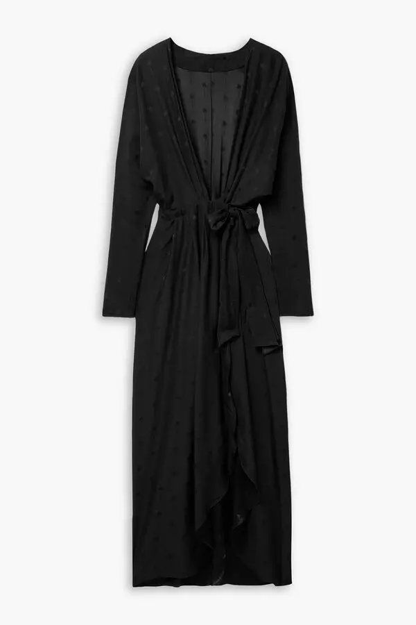 Johanna Ortiz Dance Of Devotion Silk Satinjacquard Midi Wrap Dress - Black