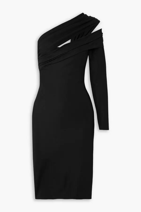 Versace Oneshoulder Cutout Stretchpiqué Midi Dress - Black