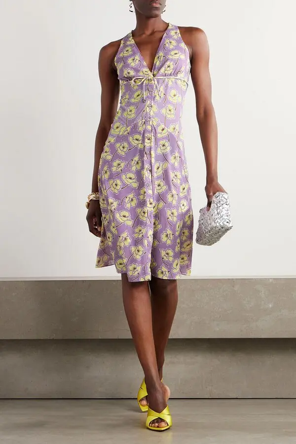 Versace Belted Floral-print Midi Dress