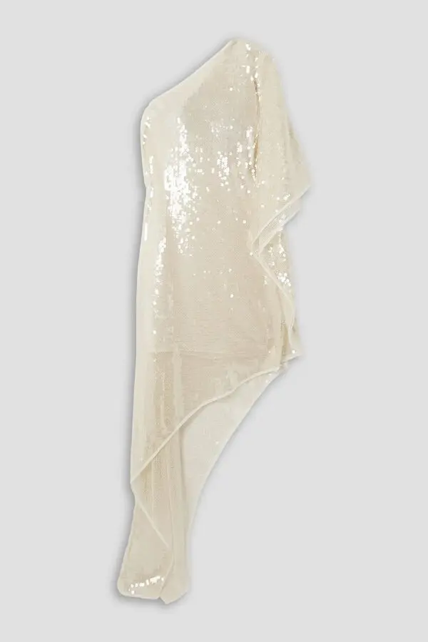 Stella McCartney Oneshoulder Asymmetric Sequined Mesh Maxi Dress - Ivory