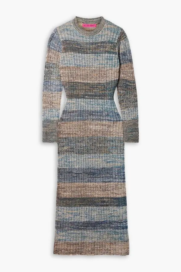 THE ELDER STATESMAN Cosmic Ribbed Striped Cashmere Midi Dress - Multicolor