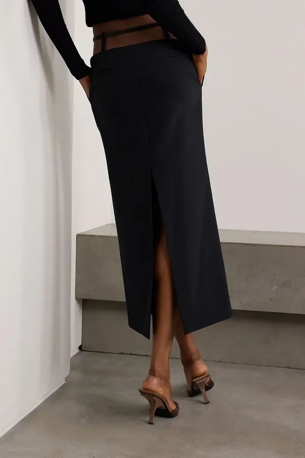 Attico Belted Cutout Cady Midi Skirt