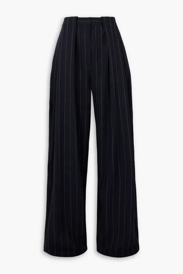 Stella McCartney Paneled Pinstriped Woolblend Wideleg Pants - Navy