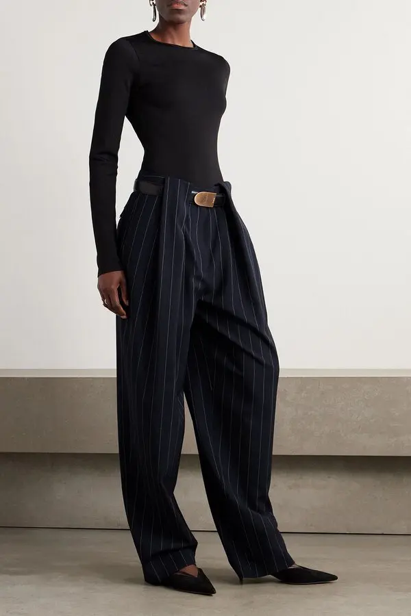 Stella McCartney Paneled Pinstriped Woolblend Wideleg Pants