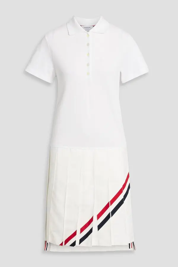 Thom Browne Pleated Striped Cottonpiqué And Oxford Shirt Dress - White
