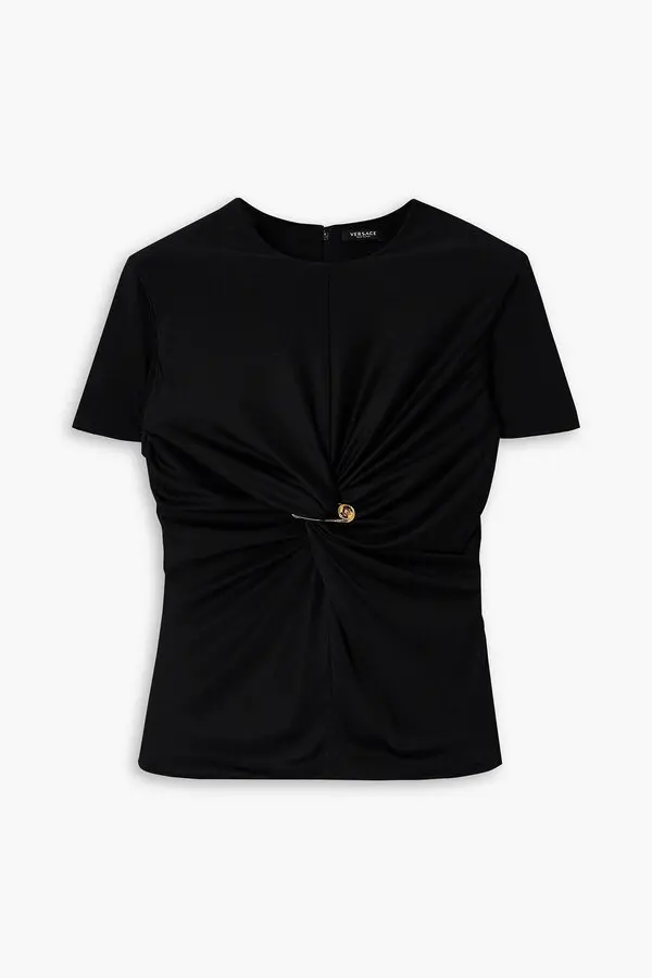 Versace Twisted Embellished Jersey Tshirt - Black