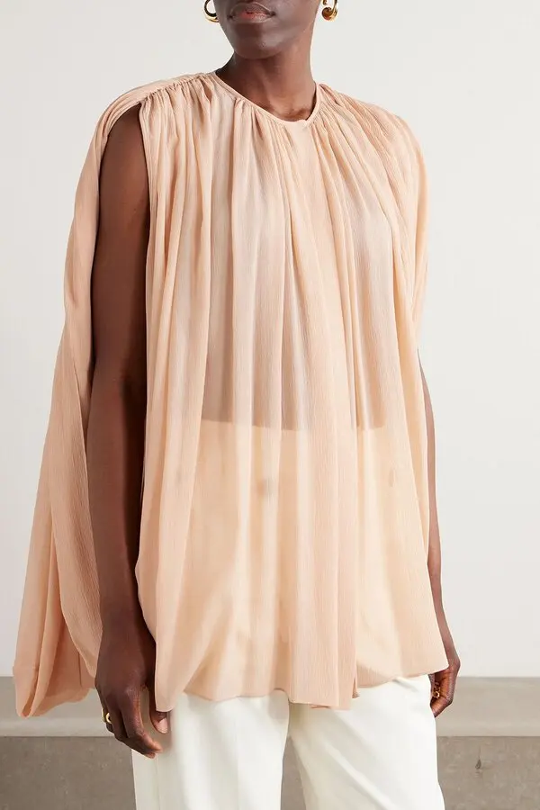 Stella McCartney Capeeffect Gathered Silkchiffon Top