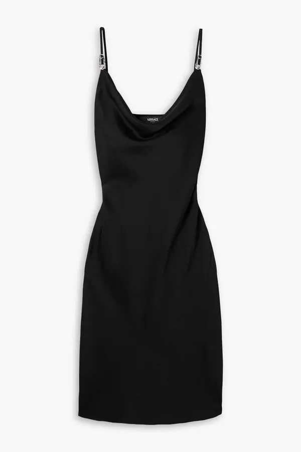Versace Embellished Draped Satin Dress - Black