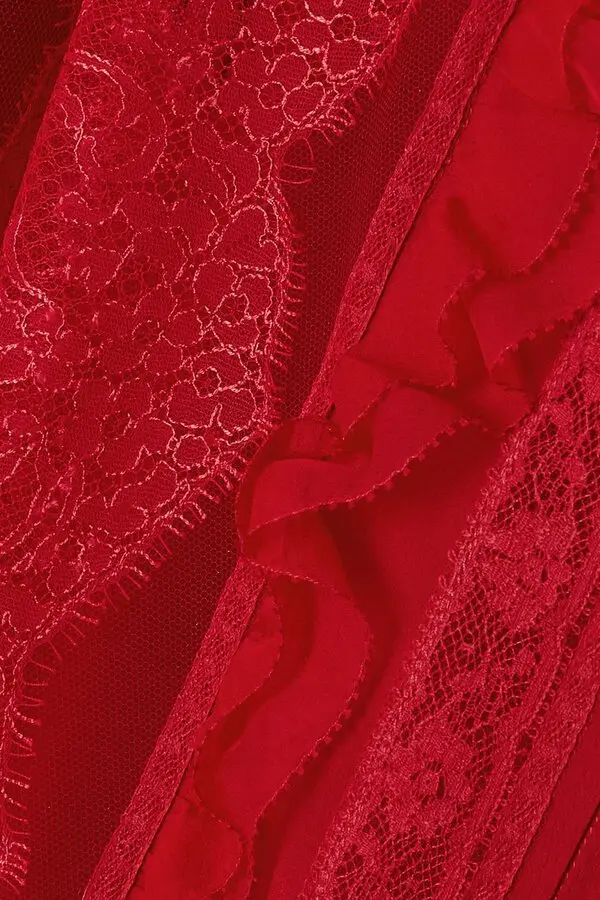 Versace Lace-trimmed Ruffled Silk Crepe De Chine Blouse