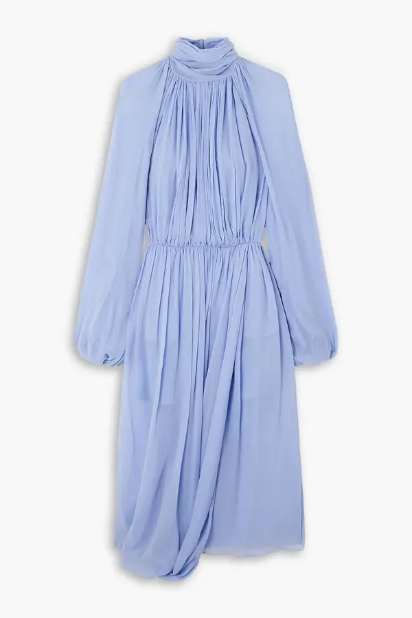 Stella McCartney Openback Silkcrepon Midi Dress - Light Blue