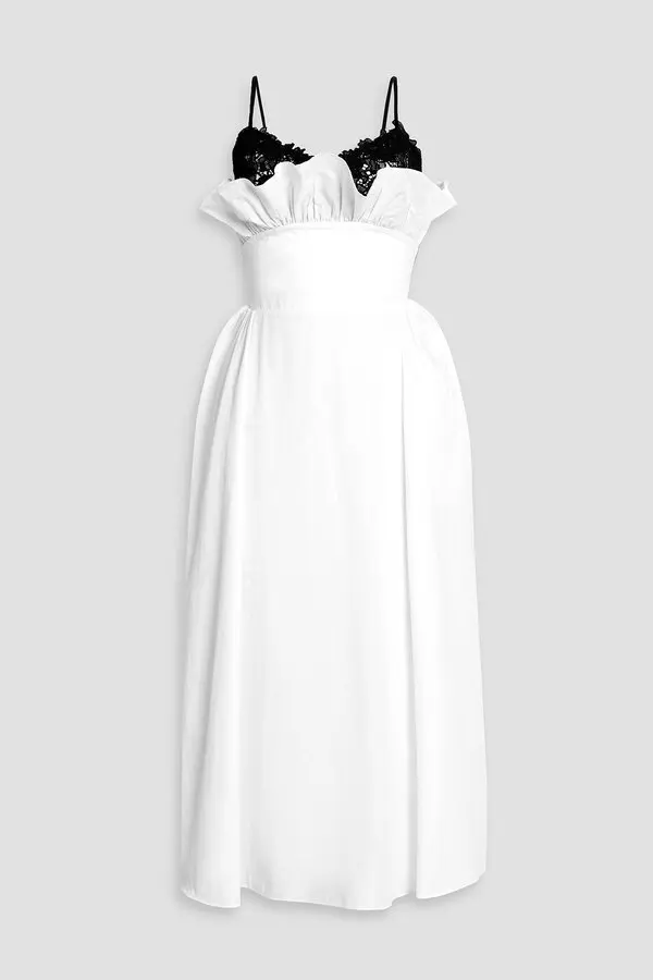 KIKA VARGAS Elisabeth Ruffled Guipure Lace And Cotton-poplin Midi Dress - White