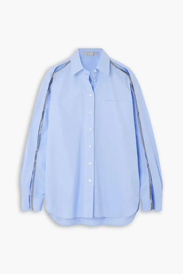 Stella McCartney Chainembellished Cutout Organic Cotton Oxford Shirt - Light Blue