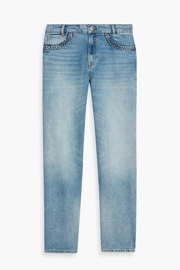 Maje Braidtrimmed Highrise Straightleg Jeans - Light Denim