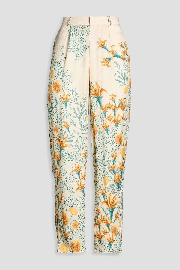 Agua Bendita Floral-print Jacquard Tapered Pants