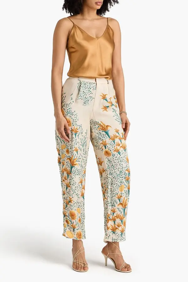 Agua Bendita Floral-print Jacquard Tapered Pants