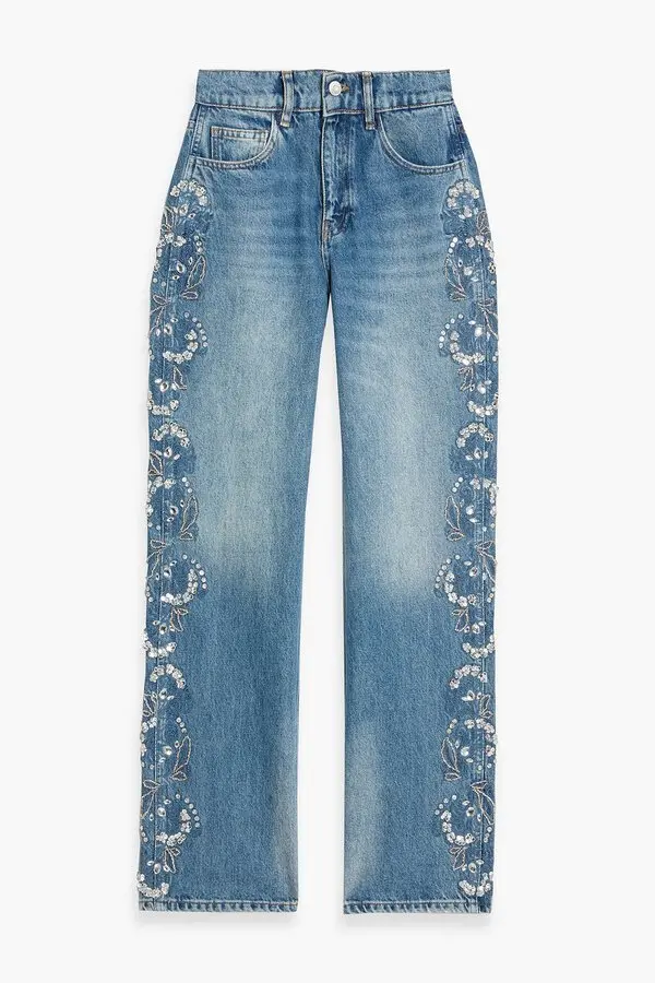 Maje Embellished Highrise Straightleg Jeans - Mid Denim