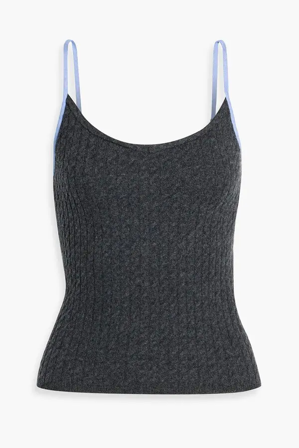 Naadam Cotton Oxfordpaneled Cableknit Wool And Cashmereblend Camisole - Charcoal