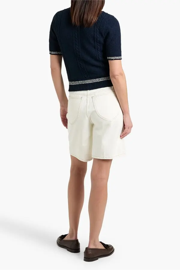 Emilio Pucci Striped Embroidered Cable-knit Polo Shirt - Navy