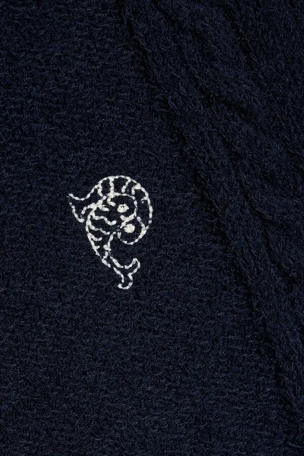 Emilio Pucci Striped Embroidered Cable-knit Polo Shirt - Navy