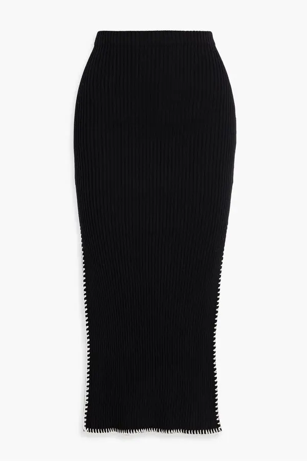 Naadam Ribbed Cashmere And Cottonblend Midi Skirt - Black