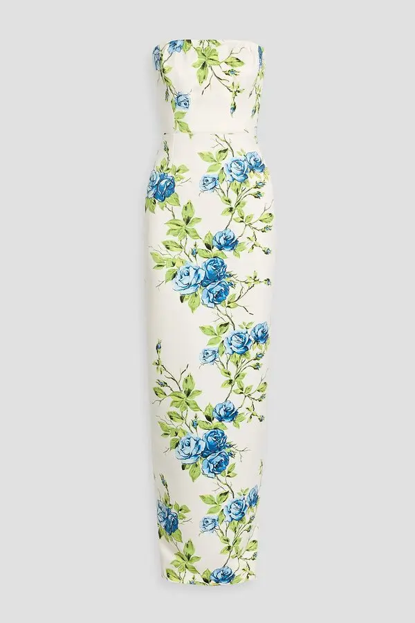 EMILIA WICKSTEAD Emine Strapless Floralprint Taffetafaille Gown - Ivory