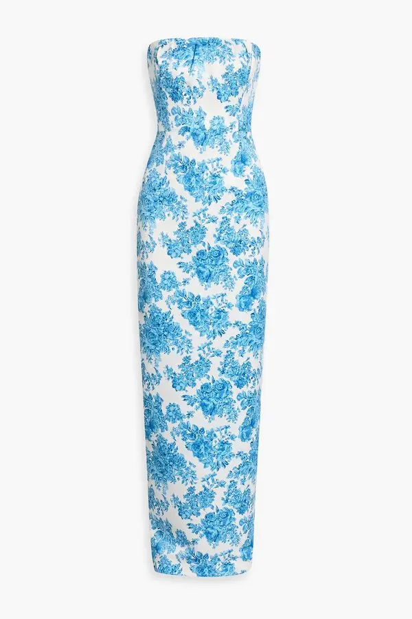 EMILIA WICKSTEAD Emine Strapless Floralprint Taffetafaille Gown - Light Blue