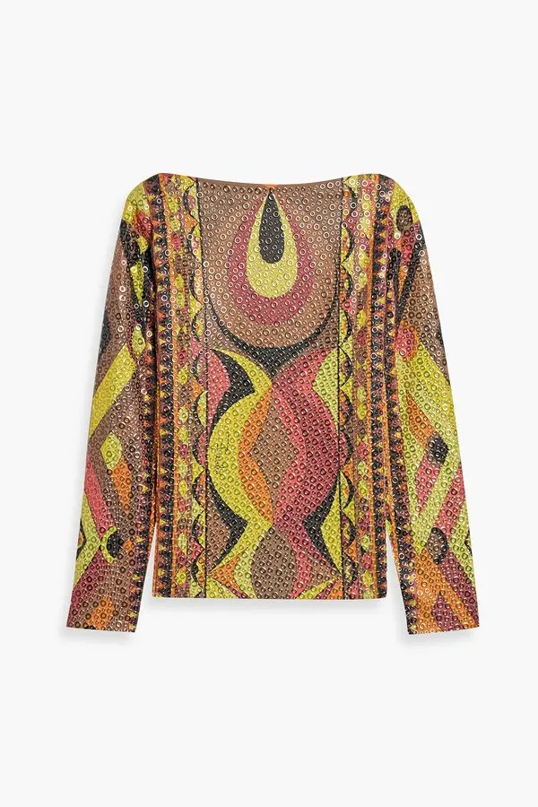Emilio Pucci Embellished Printed Crepe Top - Lime Green