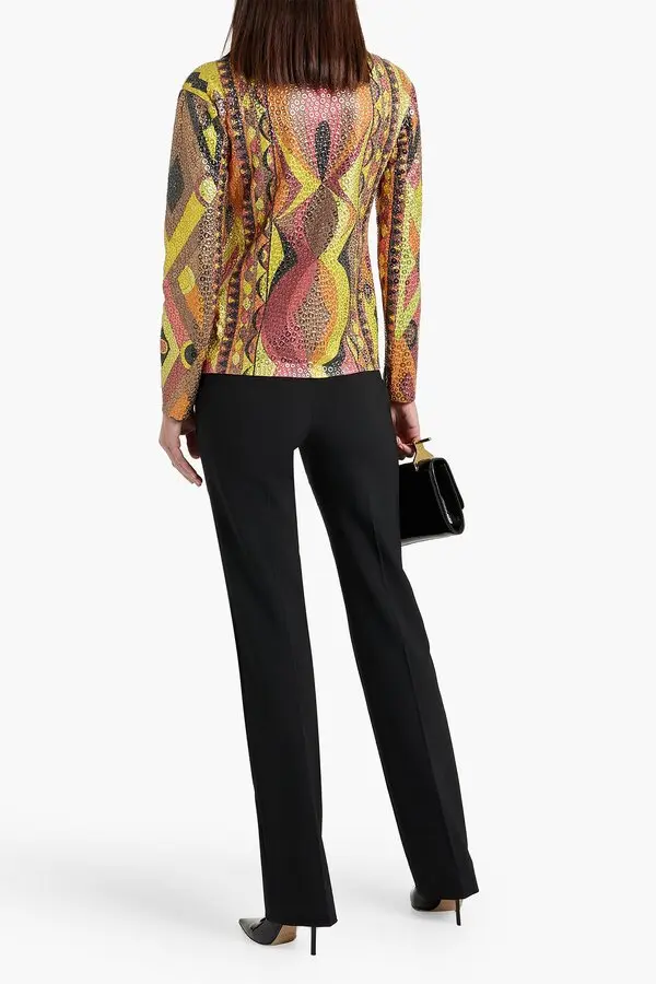 Emilio Pucci Embellished Printed Crepe Top
